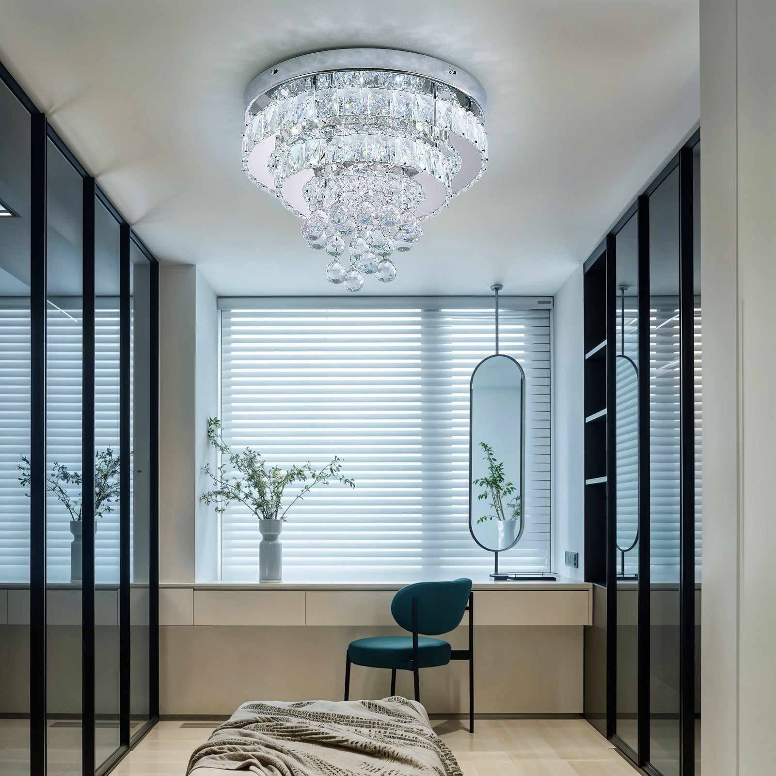 34W Stainless Steel LED Ceiling Light with K9 Crystal Lampshade – Haodirect